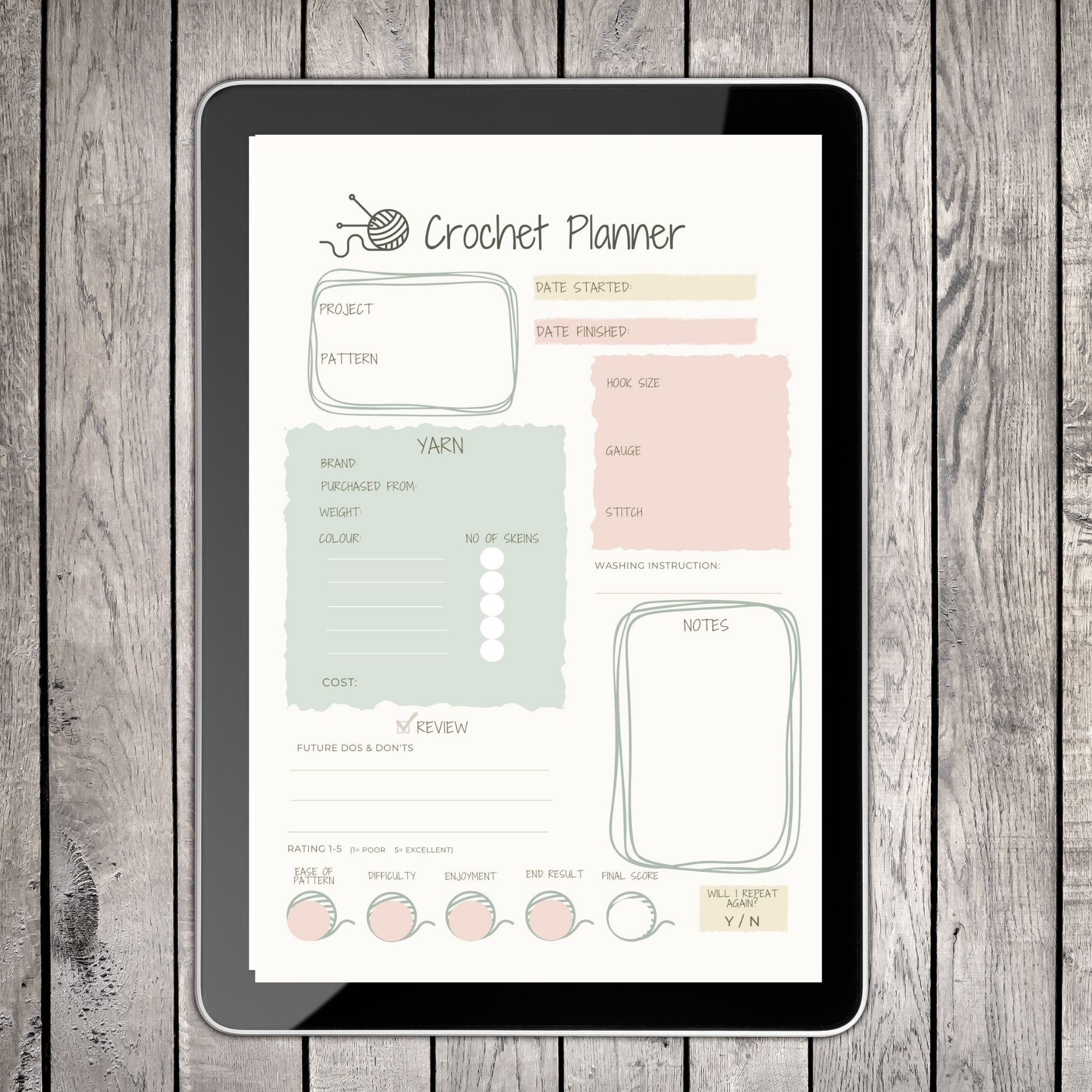 Boho Fillable Crochet Planner Page Digital Crochet Planner - Etsy UK