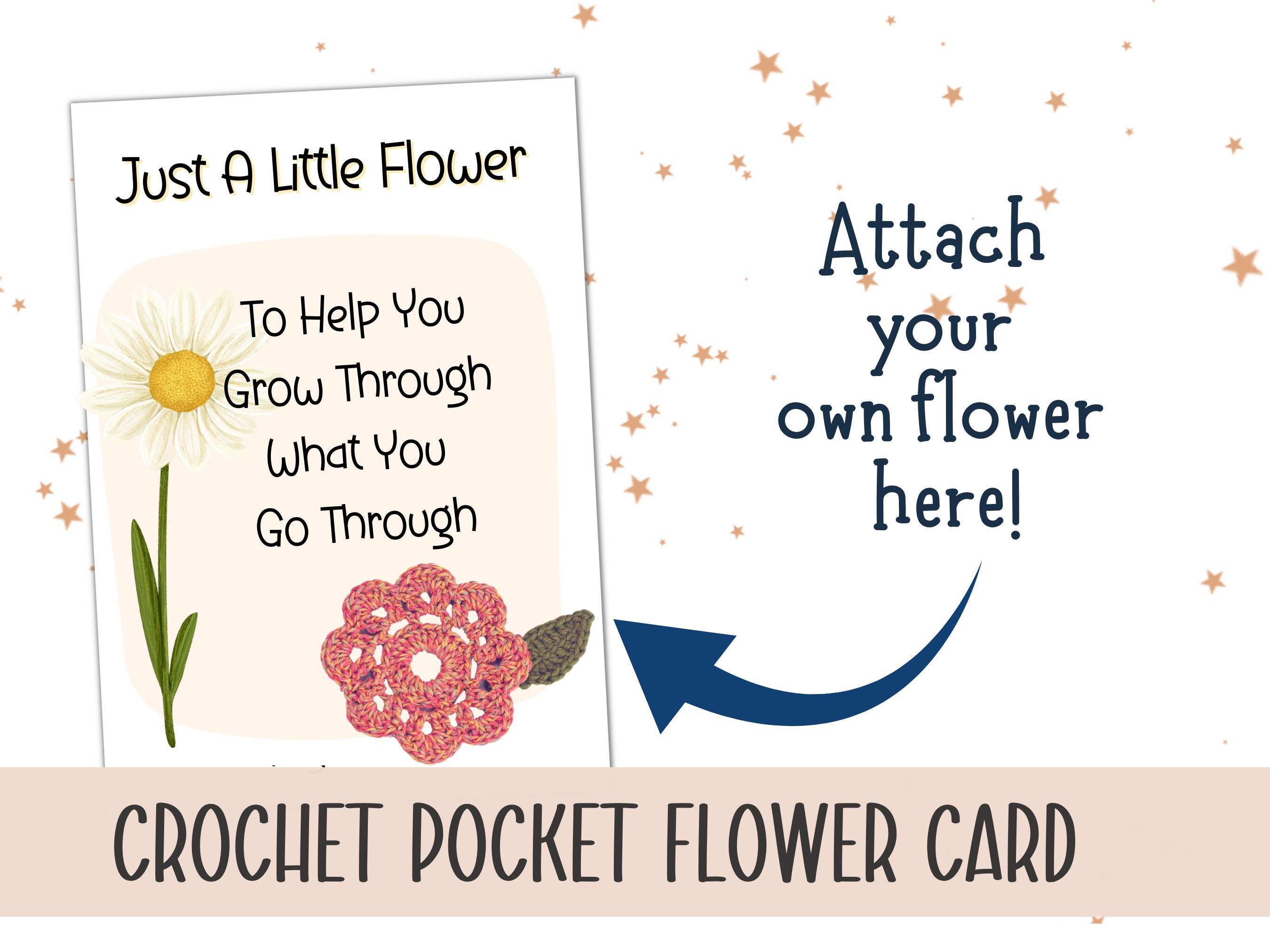 PRINTABLE Crochet Flower Card Boho Crochet Pocket Flower - Etsy