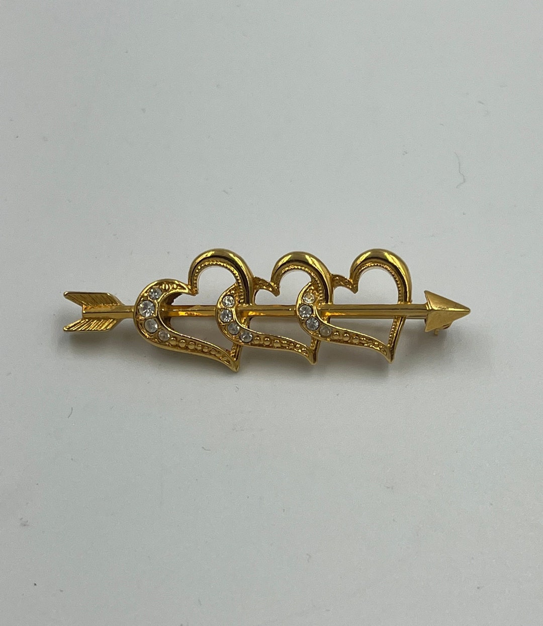 Vintage Avon Triple Heart With Arrow Brooch Gold Tone With - Etsy