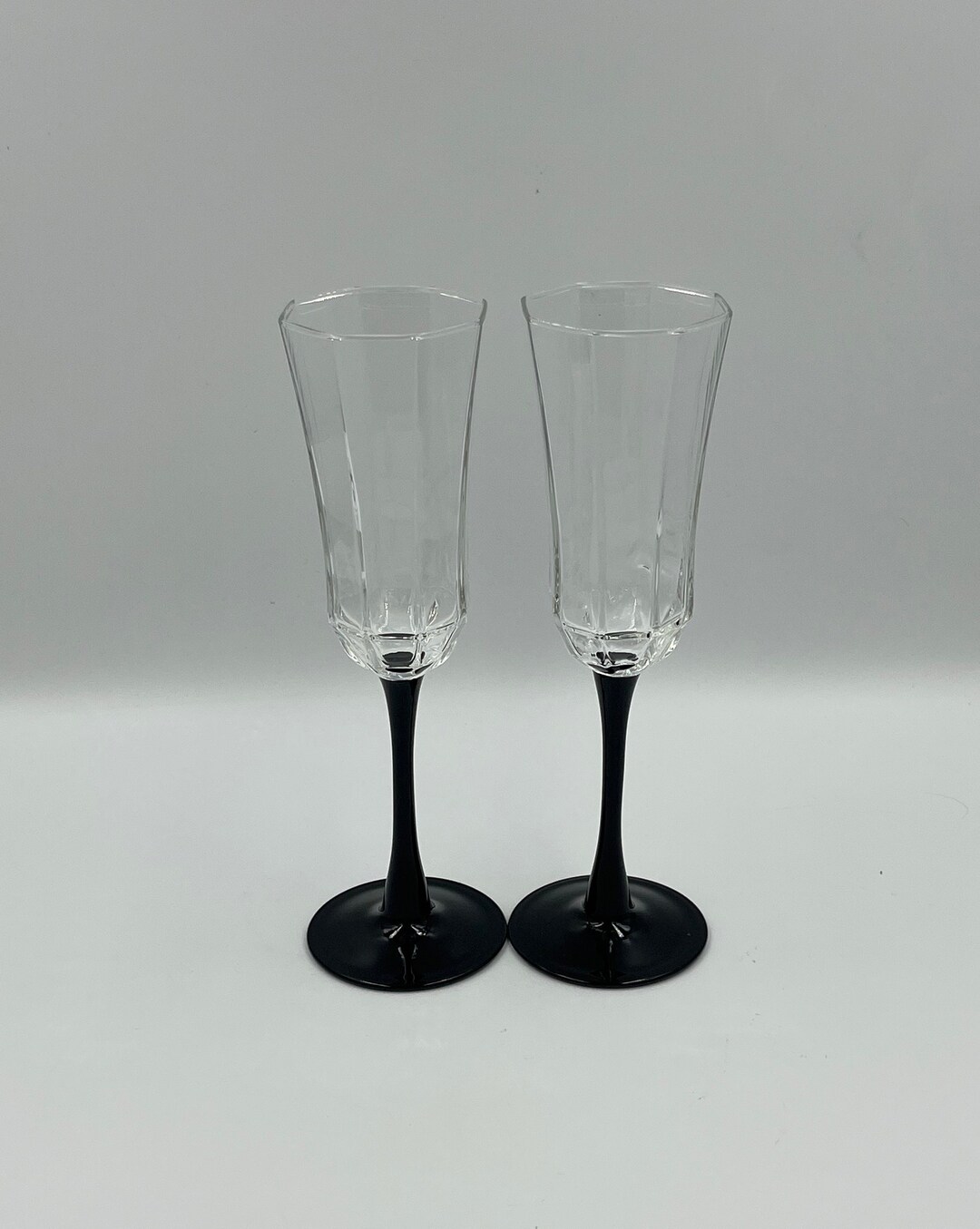 Vintage Arcoroc Luminarc Black Stem Octime Champagne Flutes, France ...