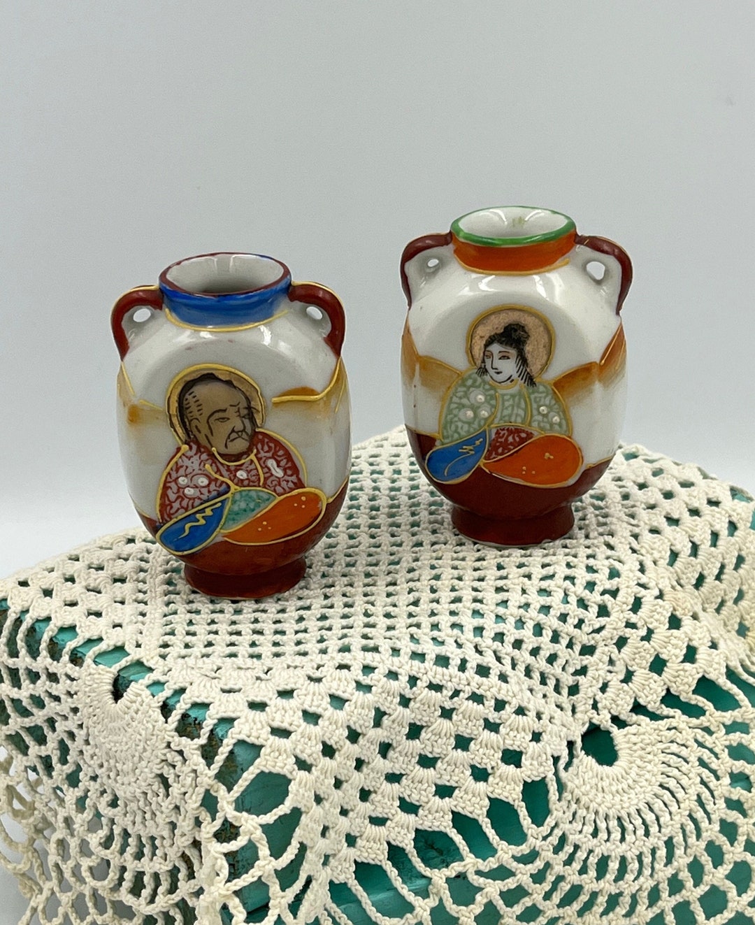 Vintage Japanese Moriage Miniature Vases, Made in Occupied Japan, 1940 ...