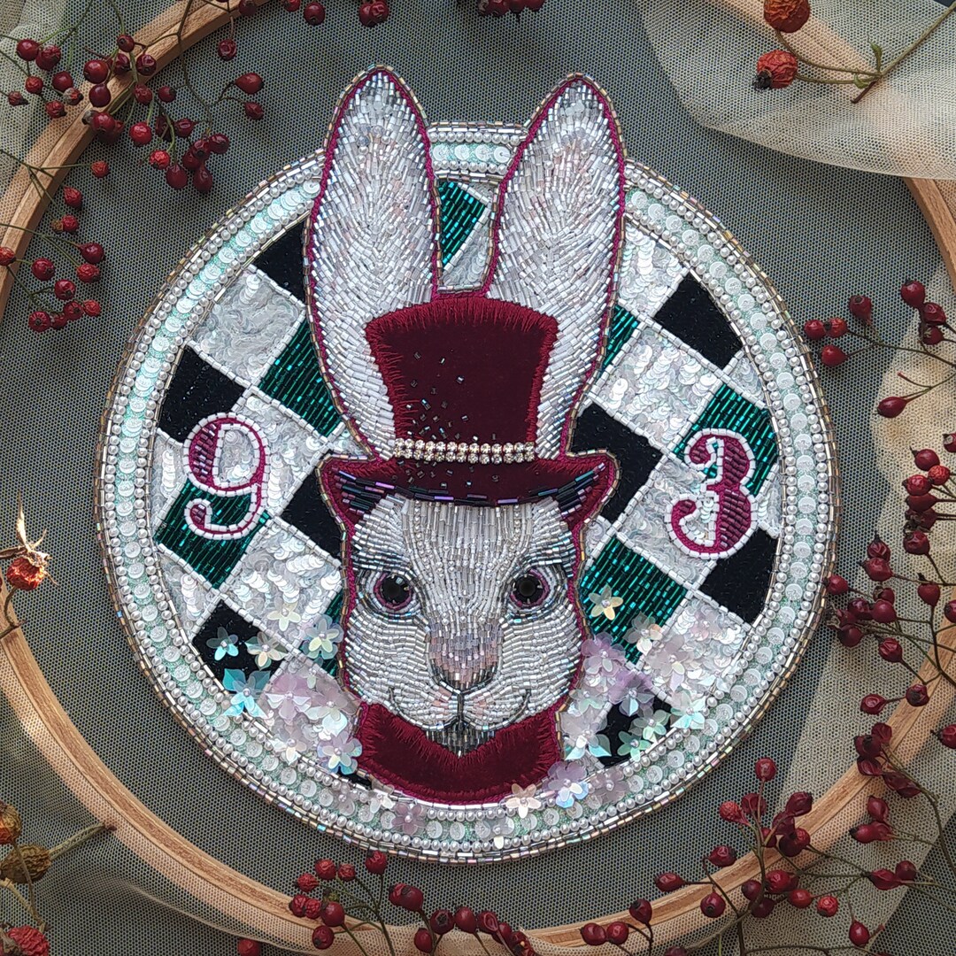 White Rabbit Patch, Alice in Wonderland Decor, Embroidered Interior ...