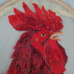 Red Rooster Handmade Embroidery Handicraft Red Bird, Interior Decor ...