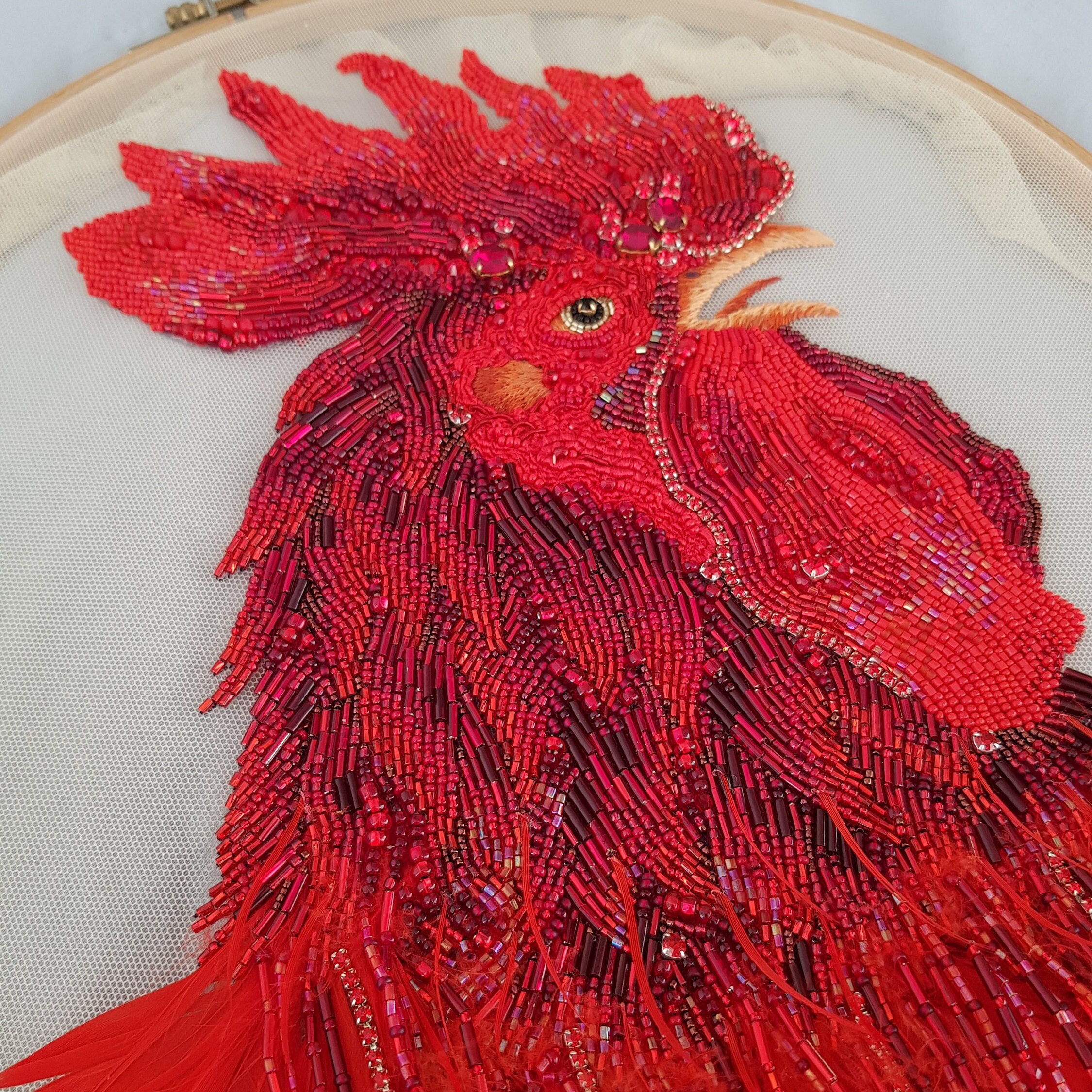 Red Rooster Handmade Embroidery Handicraft Red Bird, Interior Decor ...