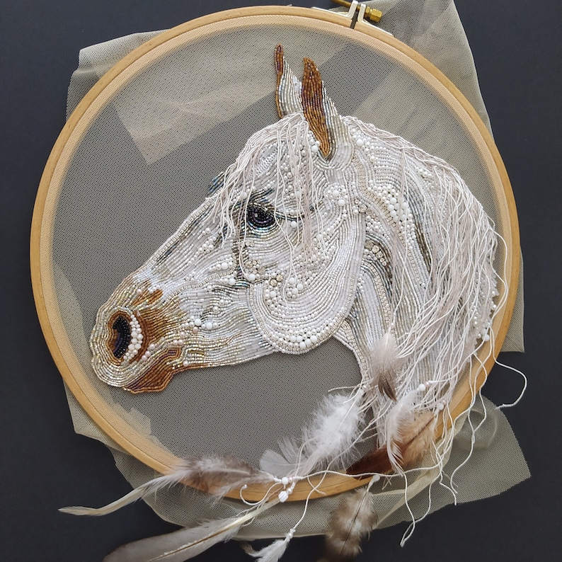 Personalized Pet Portrait With Beads and Sequins, Embroidered Horse ...