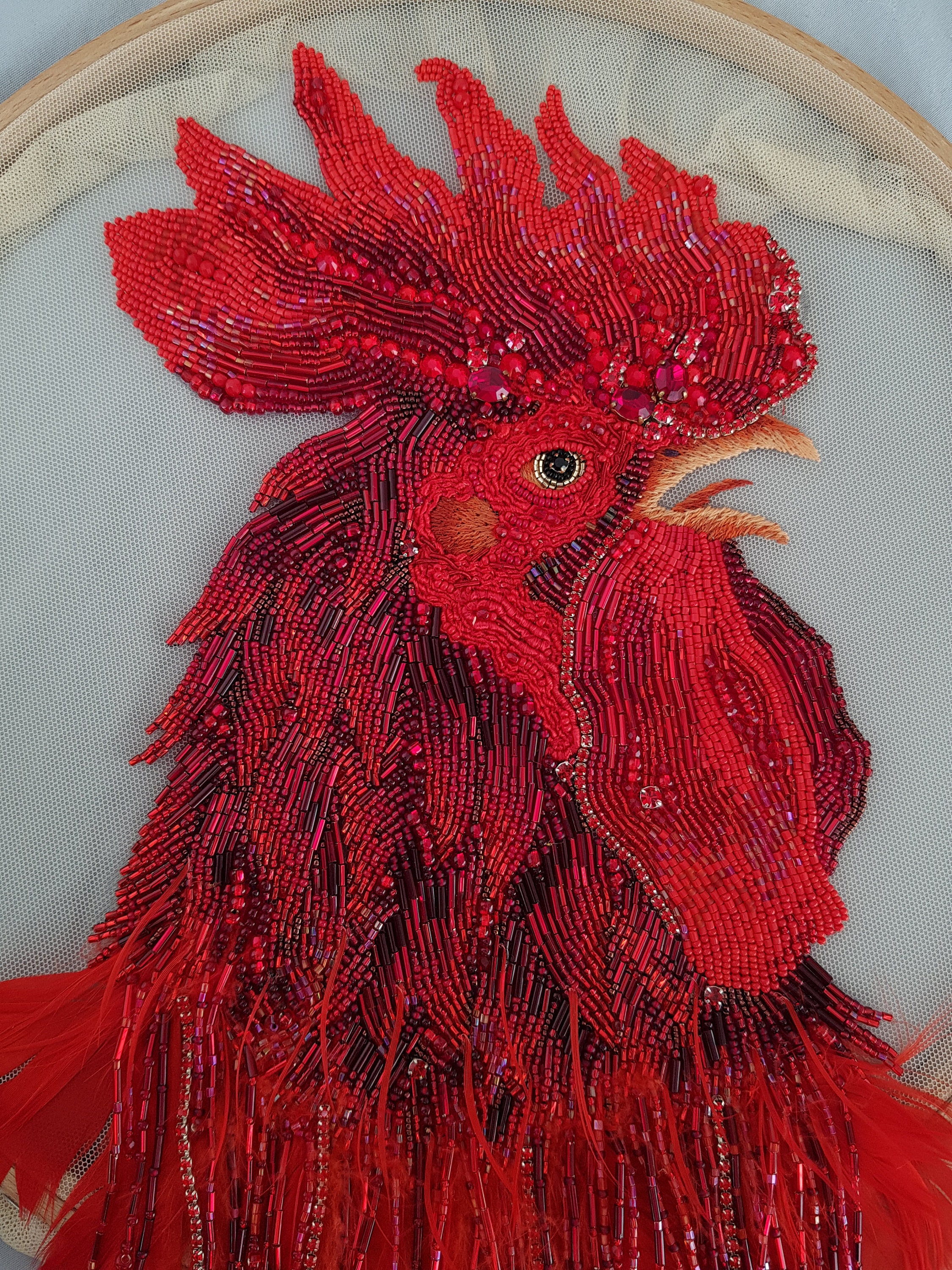 Red Rooster Handmade Embroidery Handicraft Red Bird Interior - Etsy