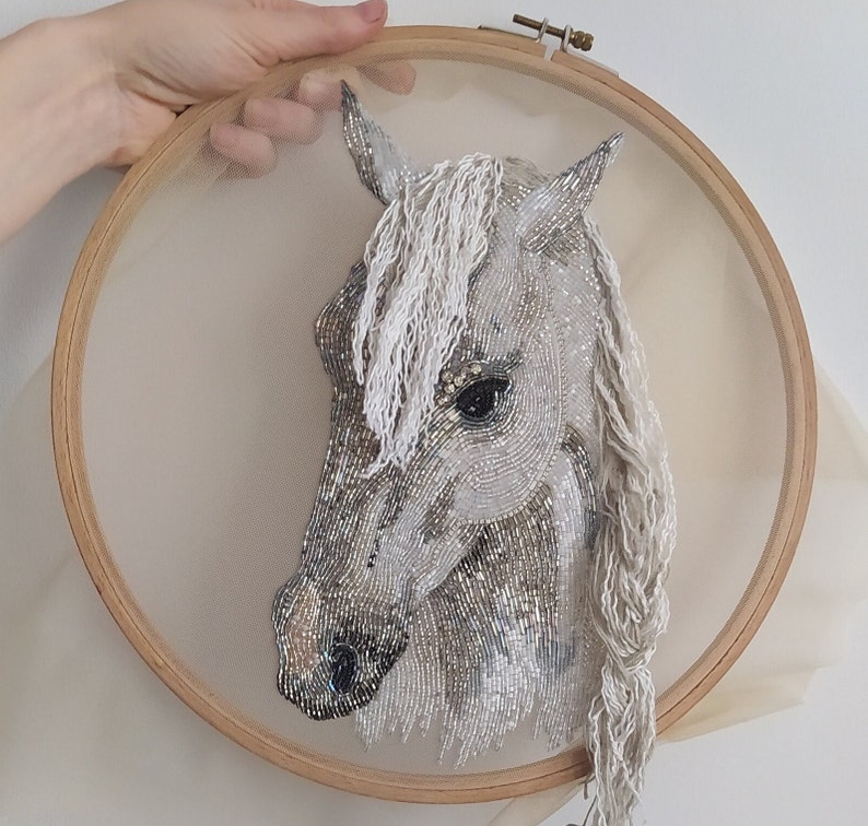 Personalized Pet Portrait With Beads and Sequins, Embroidered Horse ...