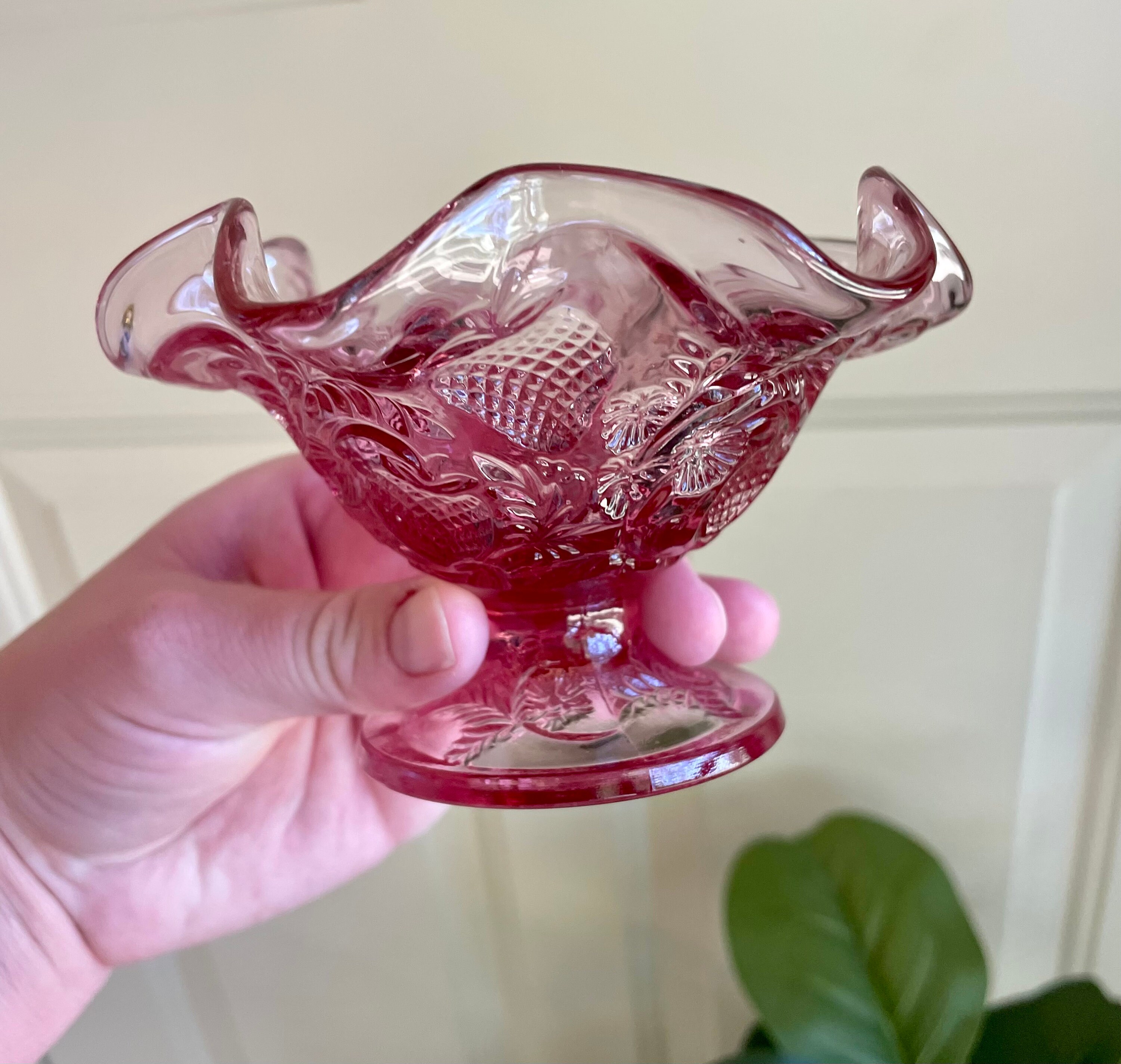 Pretty Vintage Fenton Pink Glass Compote With Raised Etsy