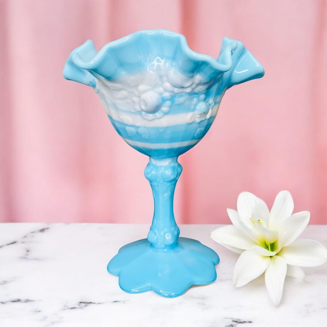 Rarer Vintage Fenton Glass Compote Turquoise/sky Blue Slag Glass W ...