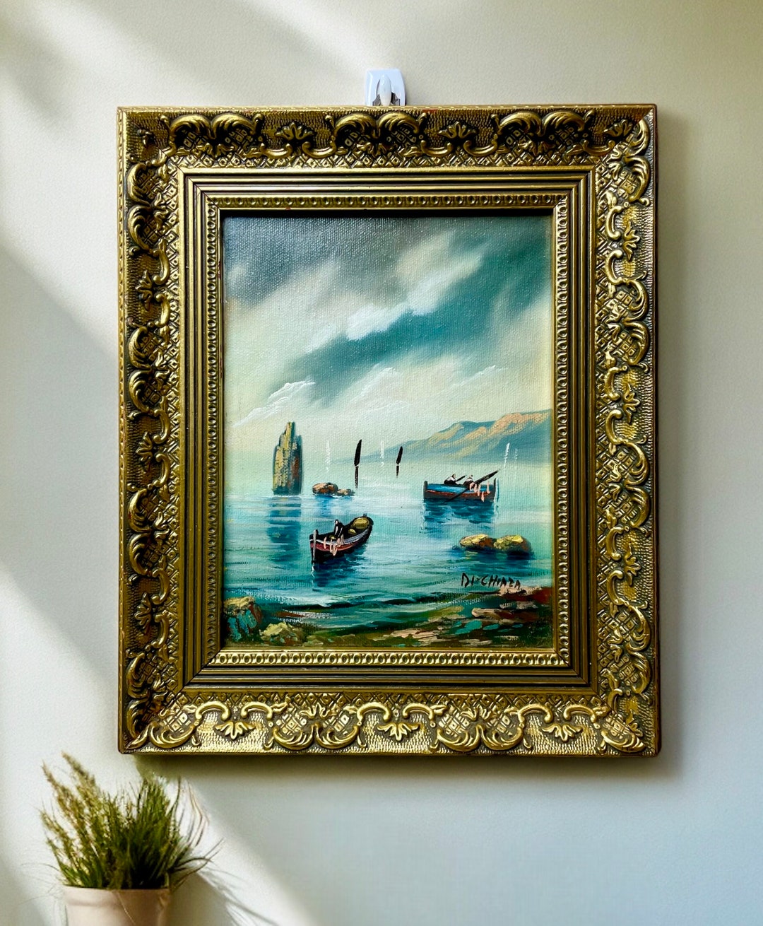 Immaculate Vintage Original Oil Painting of an Ocean Seascape W/boats ...