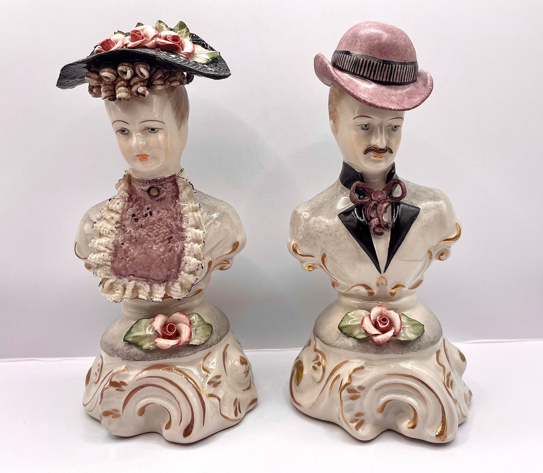 Antique Cordey Porcelain Pair of Man and Woman Bust Figurines With ...