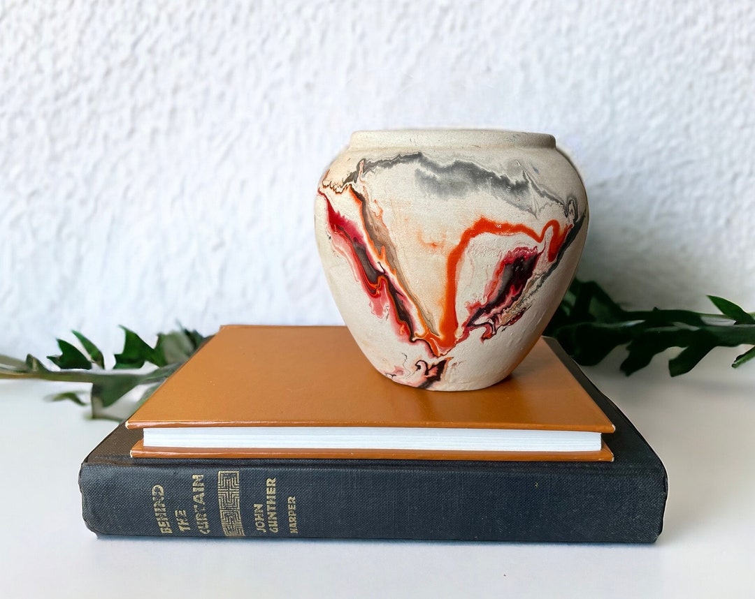 Vintage Handmade Nemadji Pottery Small Vase With Black/orange and Gray ...