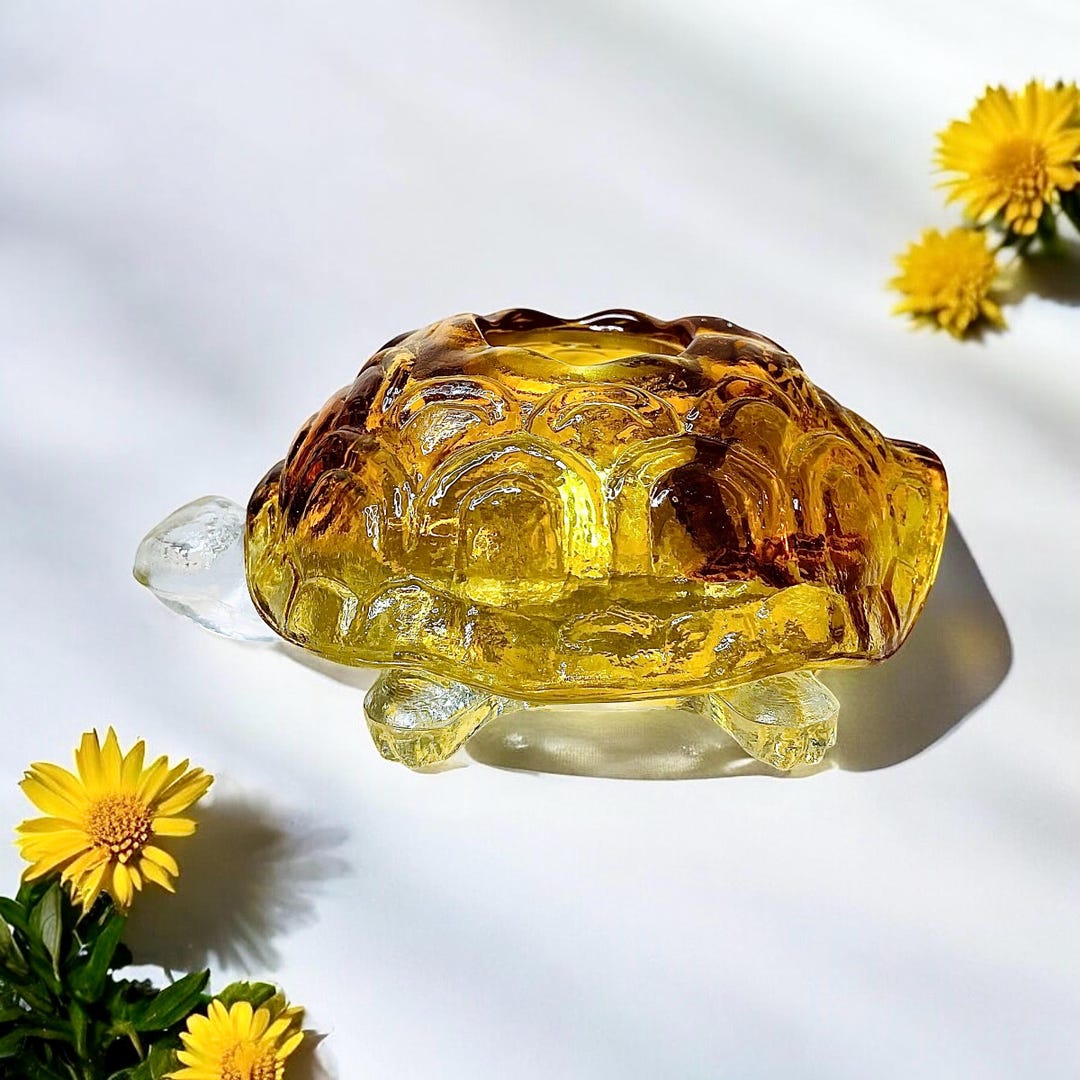 Vintage RARE LE Smith Amber Glass Turtle Fairy Lamp/tealight Candle ...