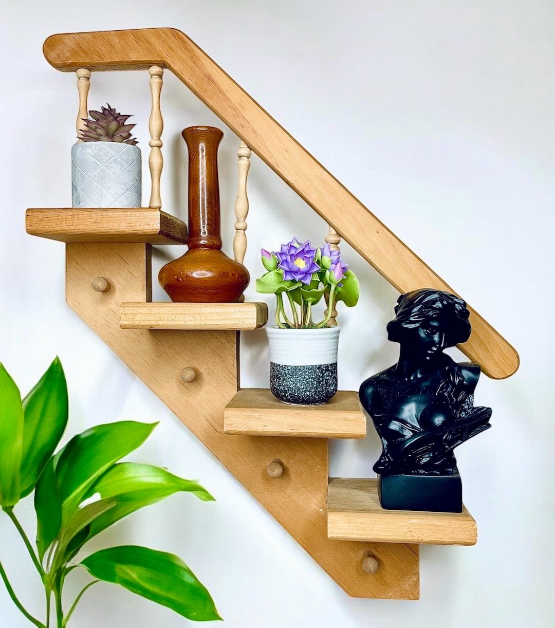 Vintage Handmade Carved Wooden Staircase Shelf/wall Shelf/trinket Shelf ...