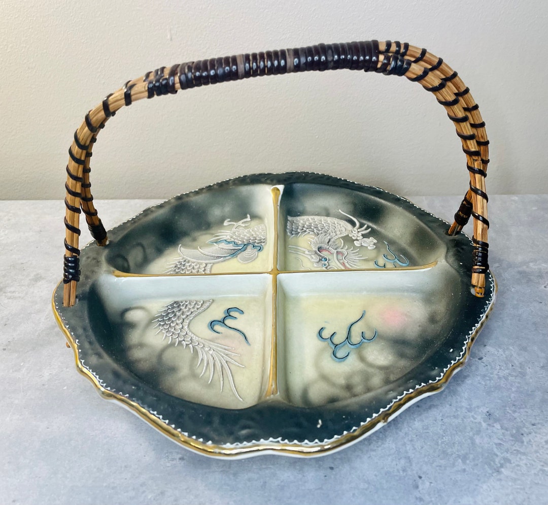 Stunning Vintage Rare Moriage Dragonware Porcelain Divided Dish With ...