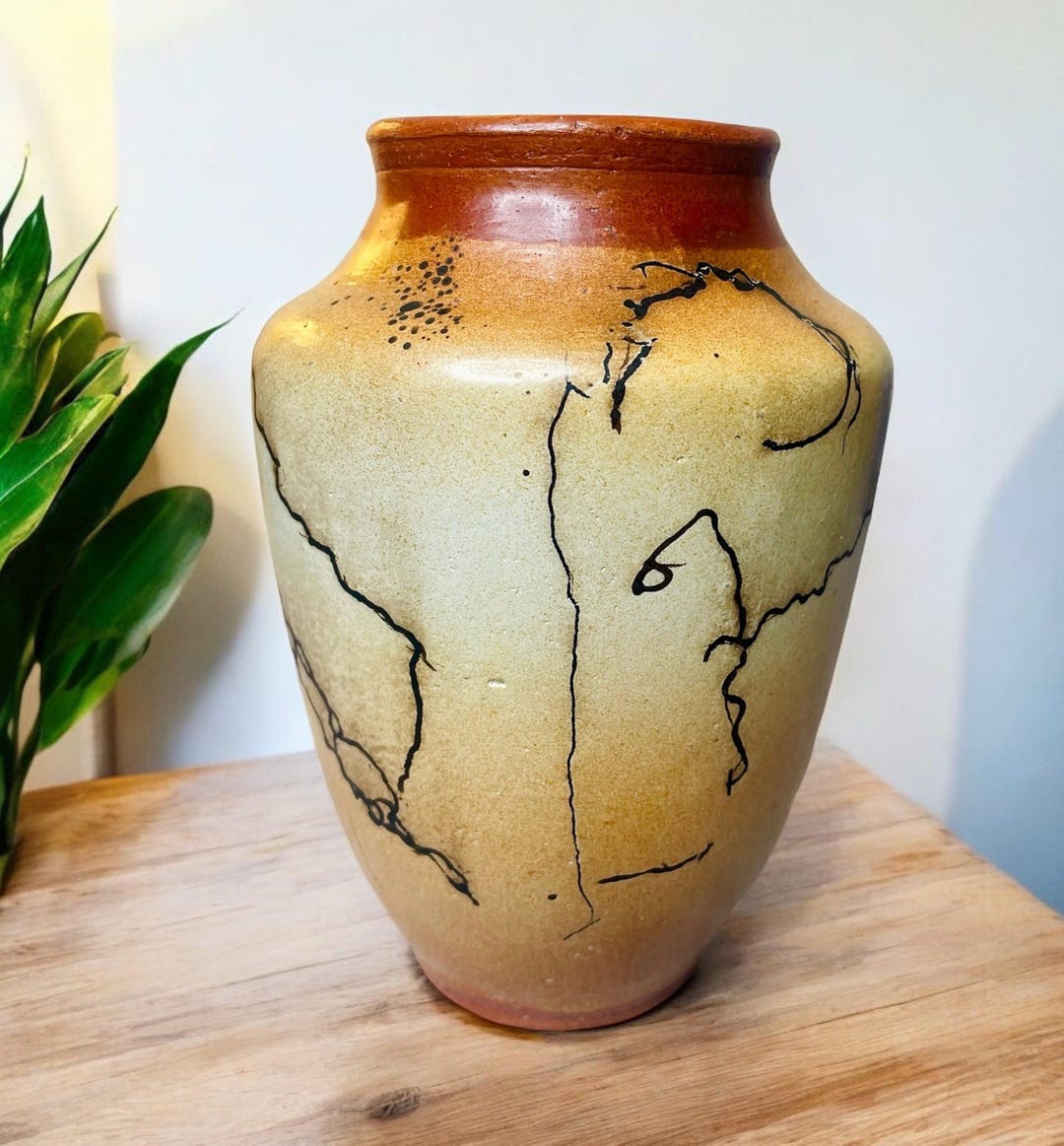 Vintage Handmade Raku Fired Navajo Horse Hair Pottery Vase/vessel With ...