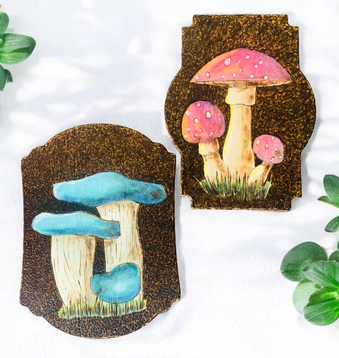 Vintage Handmade Pyrography Wood Burned Pair of Handpainted/drawn ...