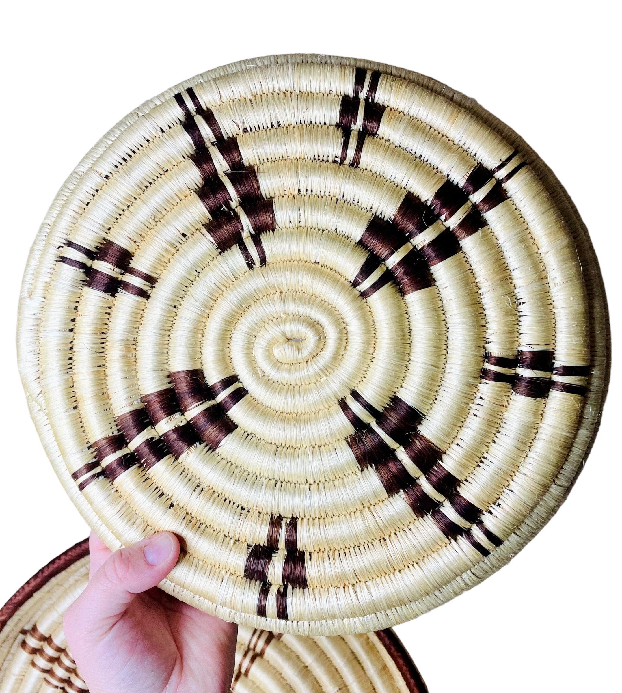 Vintage Bohemian Pair of African Hand Woven Rwanda Sisal Fiber Coil ...