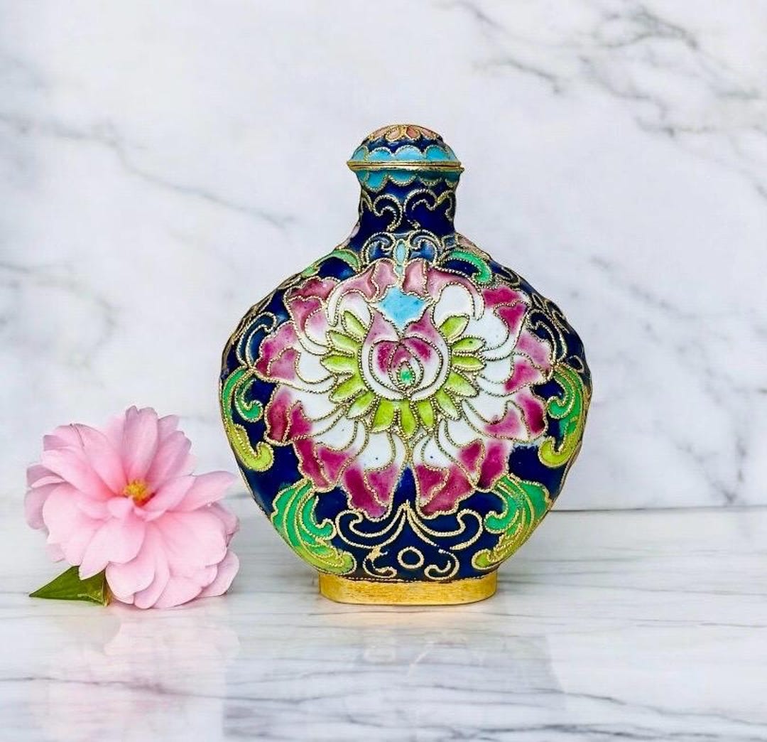 Stunning Antique/vintage Genuine Chinese Cloisonné Small Snuff Bottle/perfume Bottle With ...