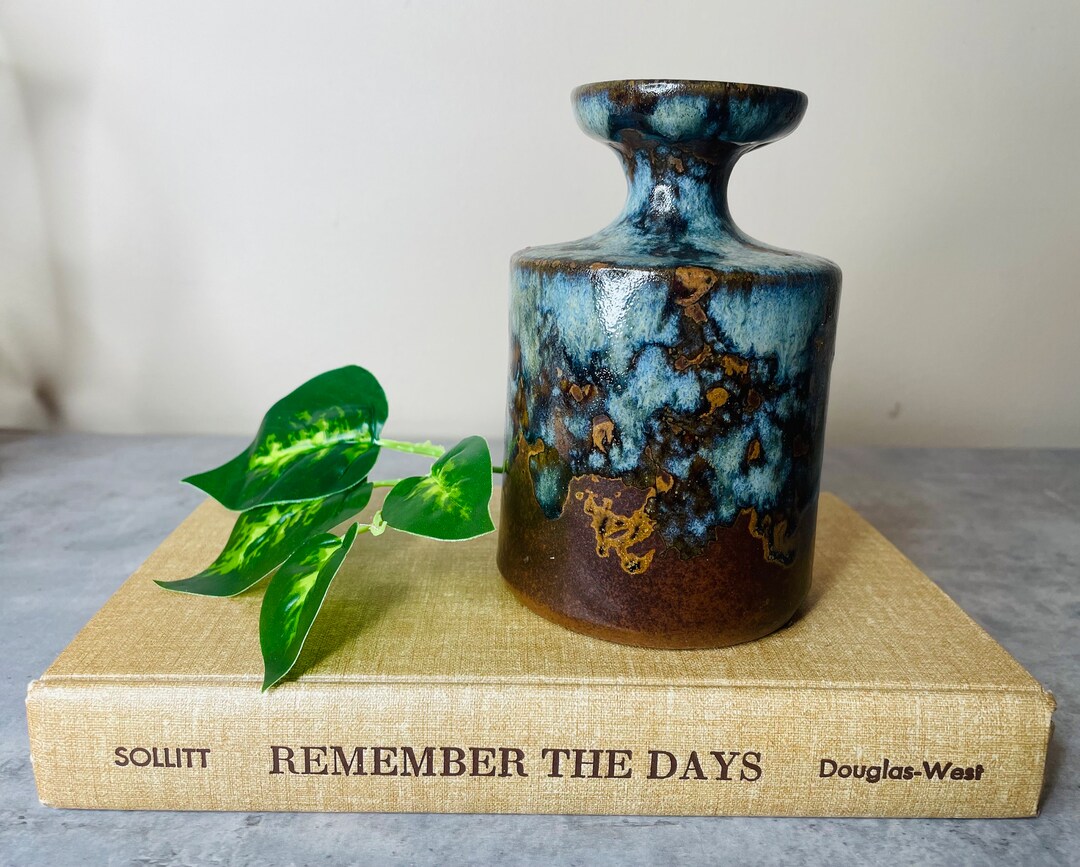 Vintage 1975 Pottery Craft Stoneware Vase in Brown With Blue Speckled ...