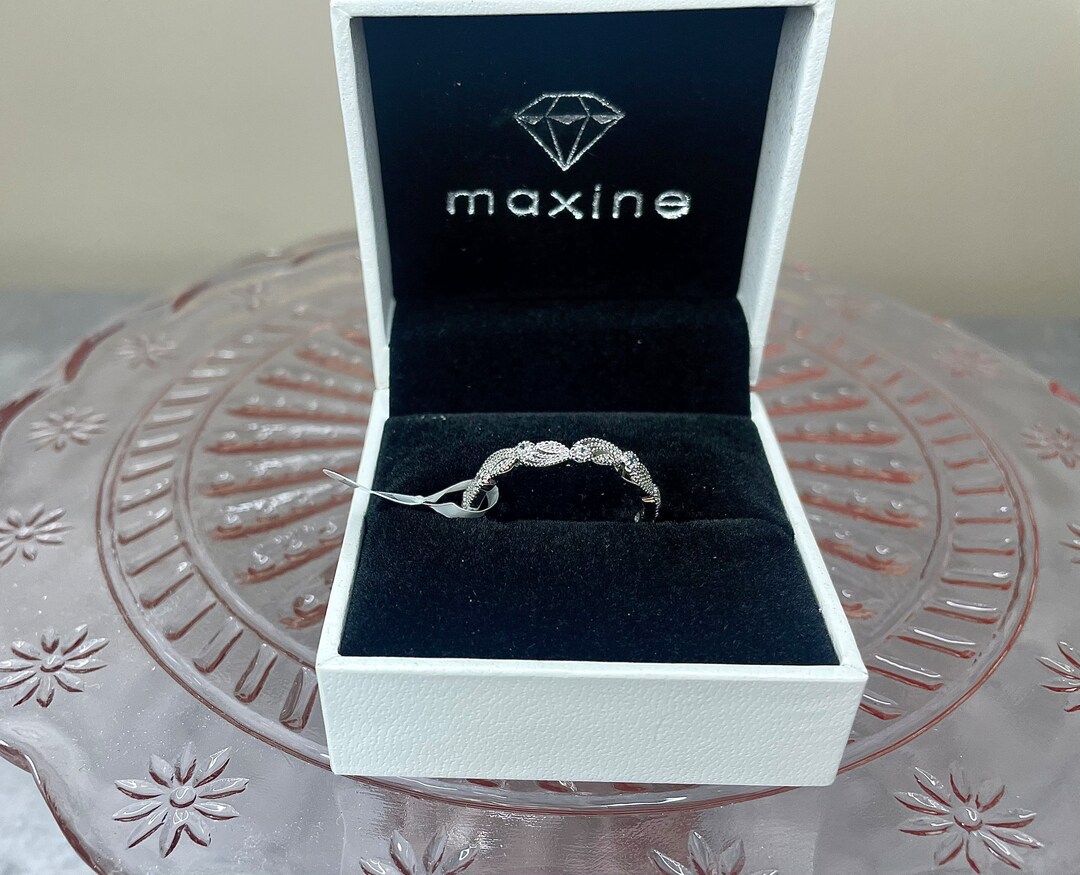 Maxine Jewelers Sterling Silver 925 Ring/ Wedding Band With Sona Simulated Diamonds All Around ...