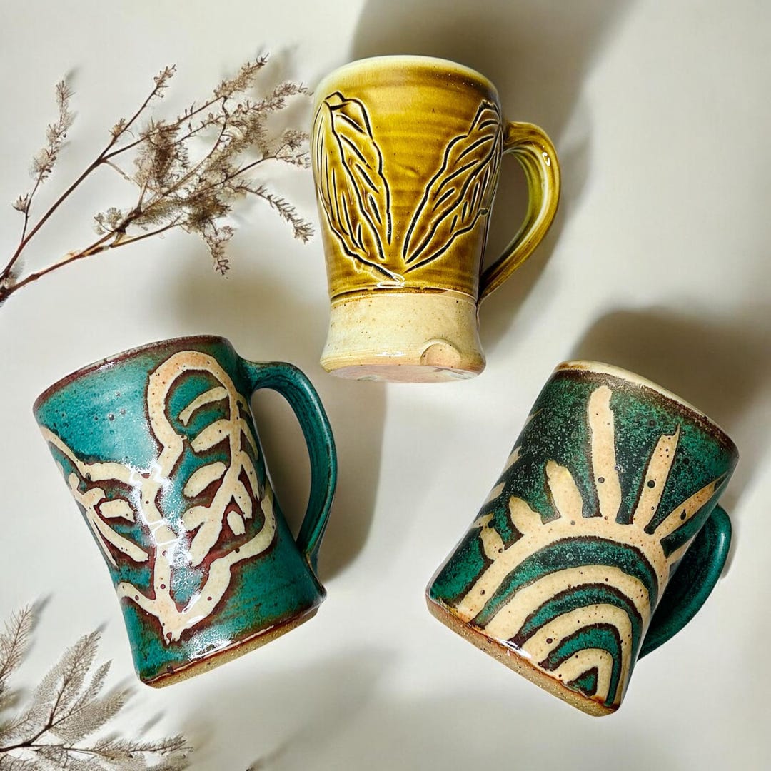 Handmade Vintage Studio Pottery Set of 3 Thrown Pottery Mugs ...