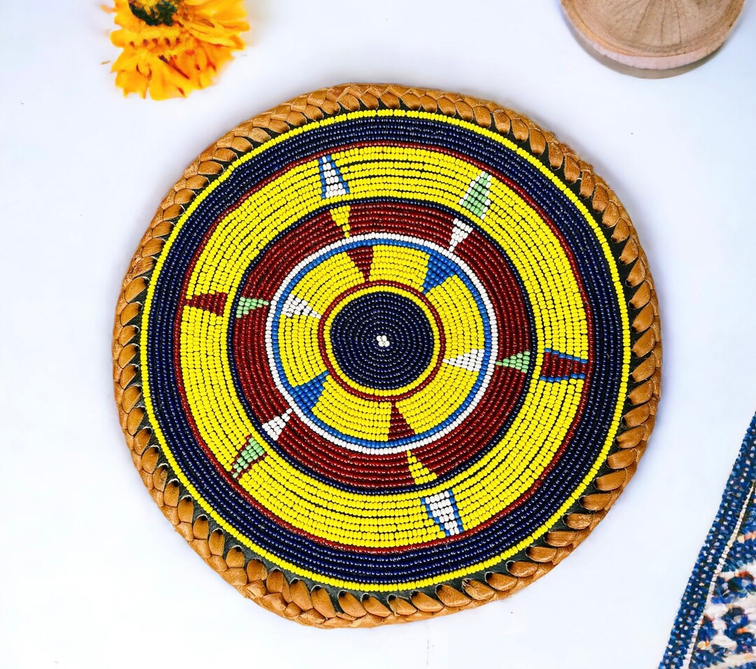 Vintage Native American Handmade Leather Decorative Trivet, With ...