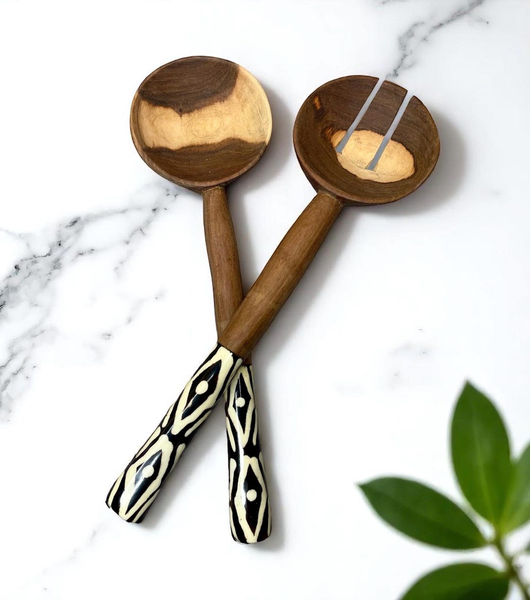 Vintage Handmade African Carved Olive Wood Serving Utensils/salad ...