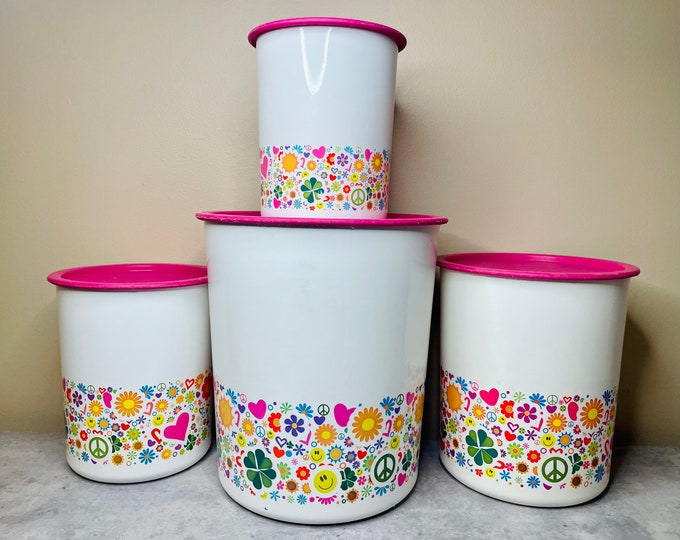 Rare Vintage Set of 4 Tupperware Containers Large to Small With Groovy ...