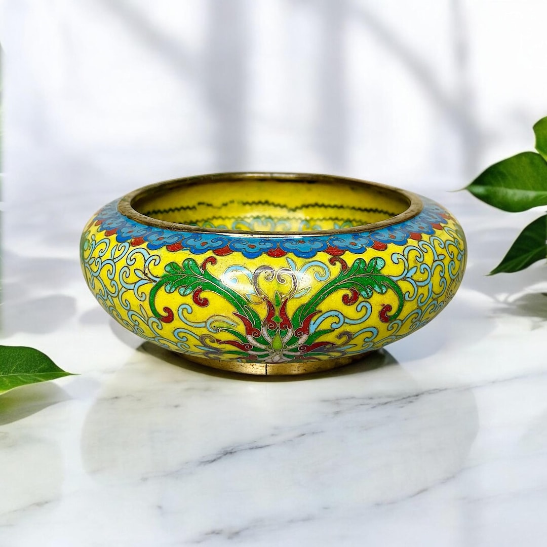 Antique/vintage Genuine Chinese Cloisonné Small Brass Enamel Bowl/bulb ...