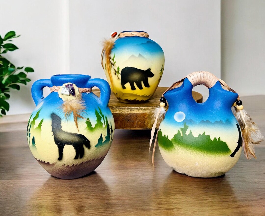 Vintage Set of 3 Mini Southwest Handmade Native American Pottery Vases ...