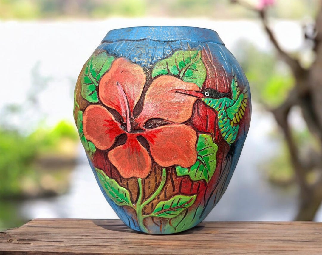 Vintage Handmade Irie Ceramics Pottery Vase Textured Lines Handpainted ...