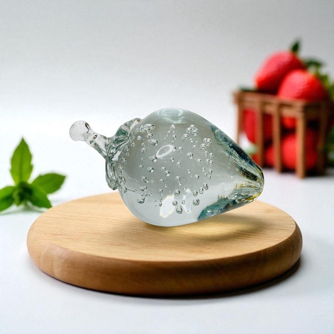 Cute Vintage Small Clear Strawberry Glass Paperweight With Controlled ...