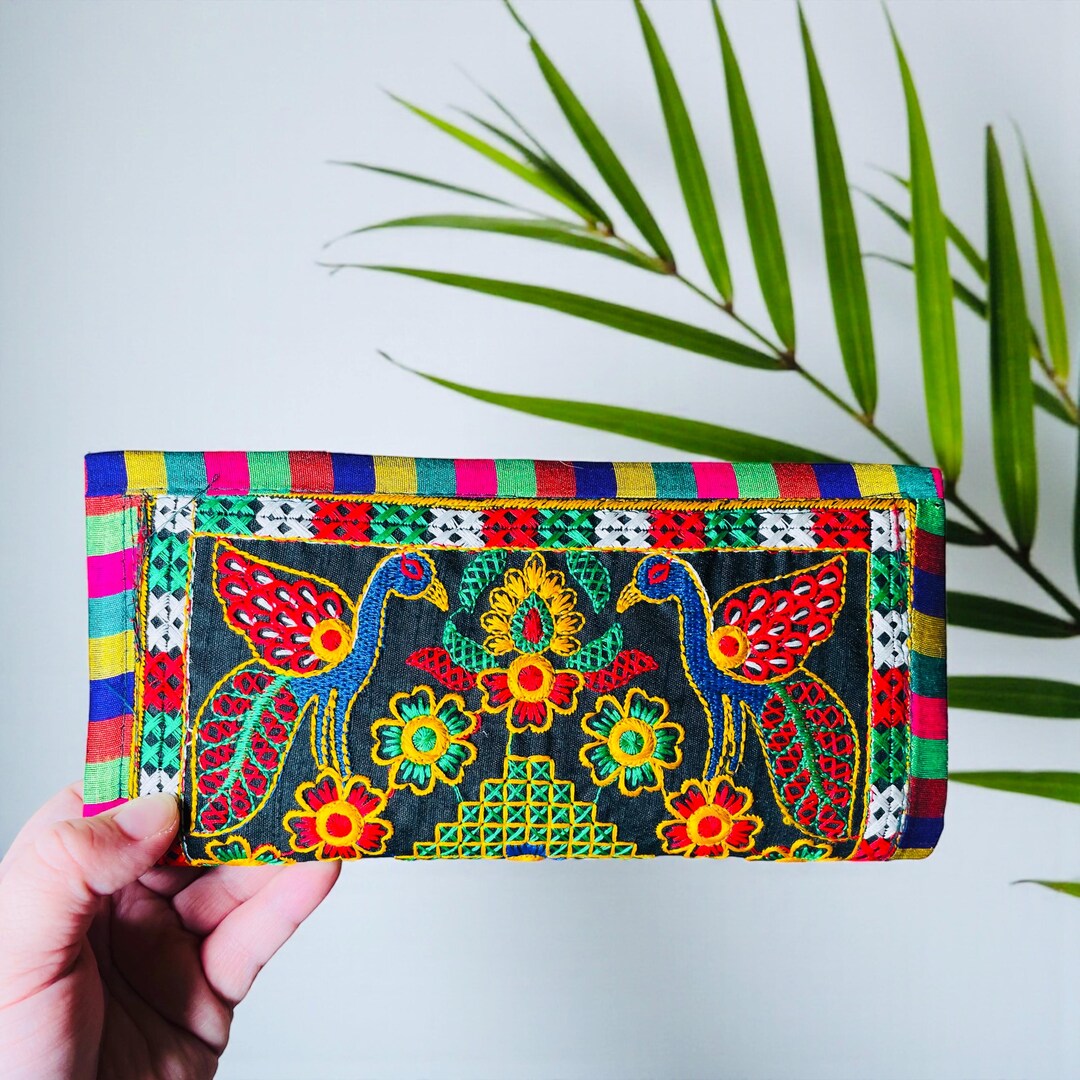 Vintage Handmade Traditional Indian Embroidered Wallet Clutch W/bright ...