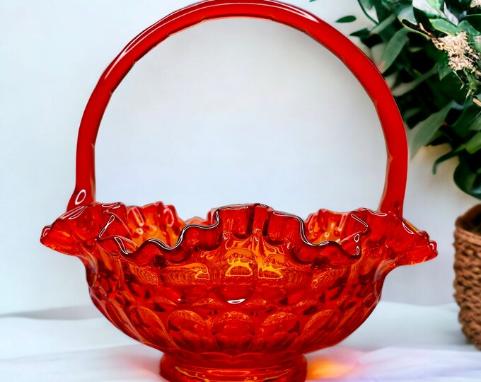 Beautiful Vintage Fenton Amberina Glass Basket With Thumbprint Pattern ...