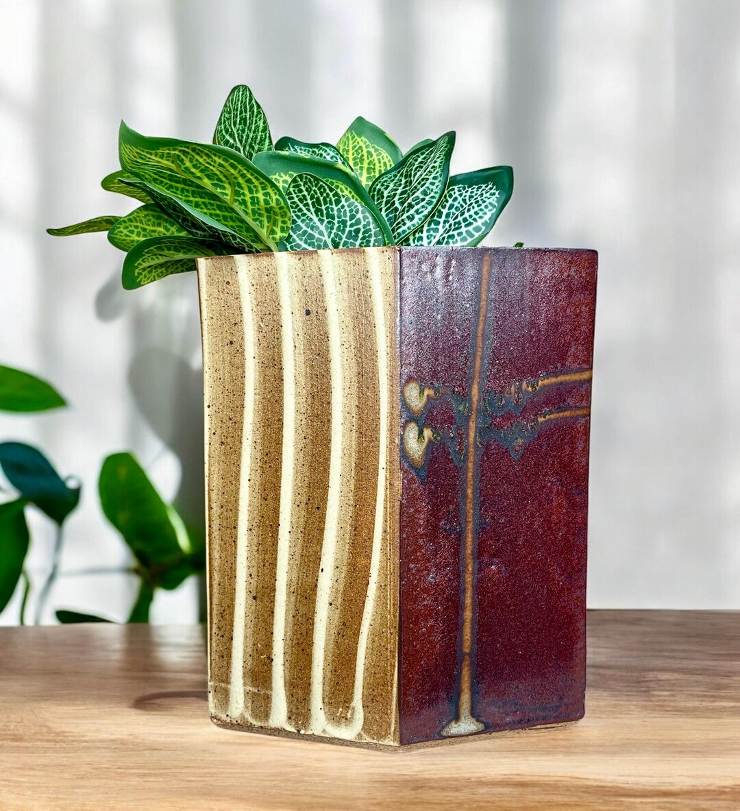 Vintage Mid Century Hand Thrown Slab Built Pottery Vase/stoneware ...