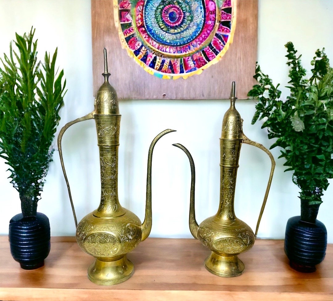 Stunning Vintage Pair of Bohemian Large and Medium Sized Solid Brass ...