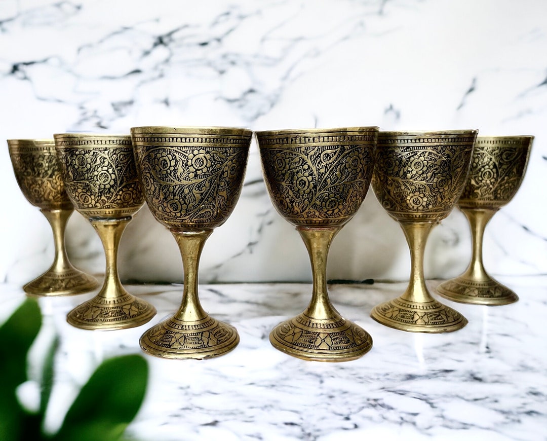 Bohemian Vintage Set of 6 Small/mini Solid Brass Goblets/chalices W ...