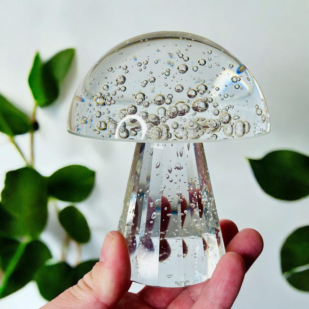 Vintage Large Crystal Glass Clear Mushroom Paperweight/figurine Heavy ...
