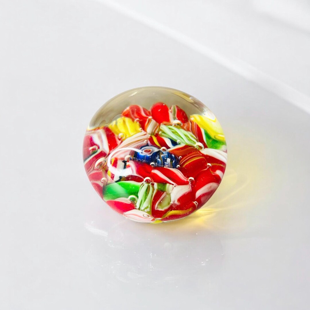 Vintage Hand Blown Mini Round Glass Paperweight Scramble Millefiori ...