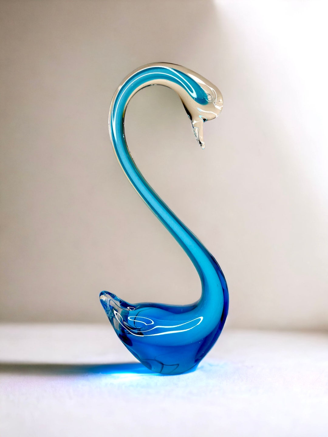 Elegant Vintage Blown Glass Swan With Striking Blue Inside and Clear ...