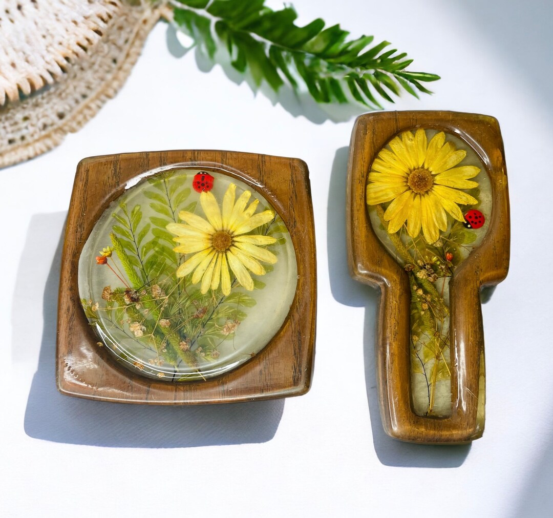 Retro Vintage Pair of Lucite Trivet and Spoon Rest, With Encased Boho ...