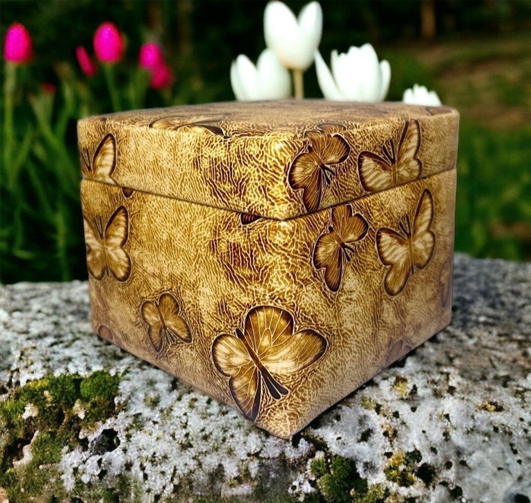 Beautiful Boho Vintage Leather Square Jewelry Box, With Butterfly ...