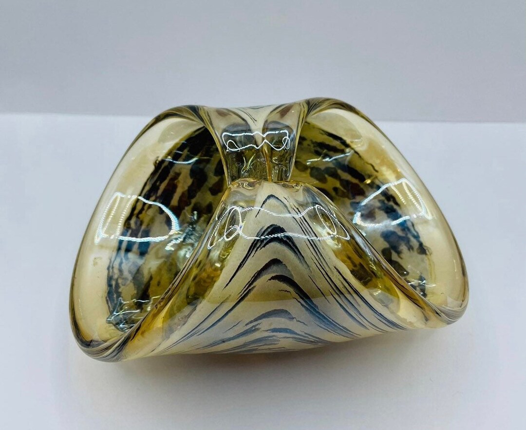 Unique Vintage Art Glass Bowl With Folded Edges and Leopard Design - Etsy