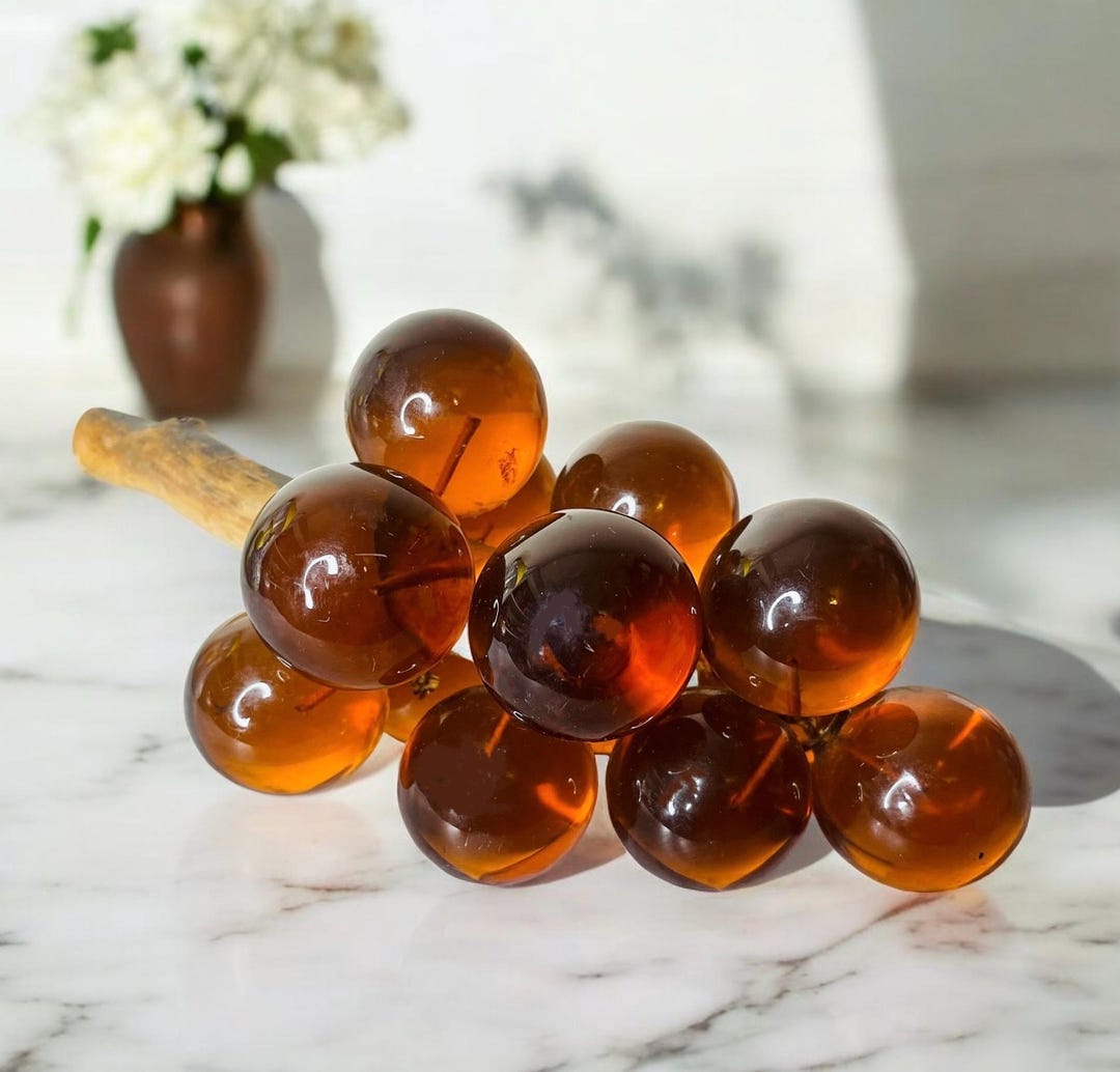 Vintage Mid Century Orange/amber Lucite Grapes Cluster on Natural ...