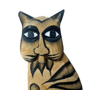 Funky Handmade Carved Wood Cat Figurine, With Handpainted/drawn Bold ...