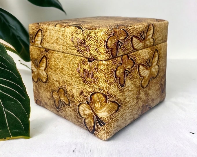 Beautiful Boho Vintage Leather Square Jewelry Box, With Butterfly ...
