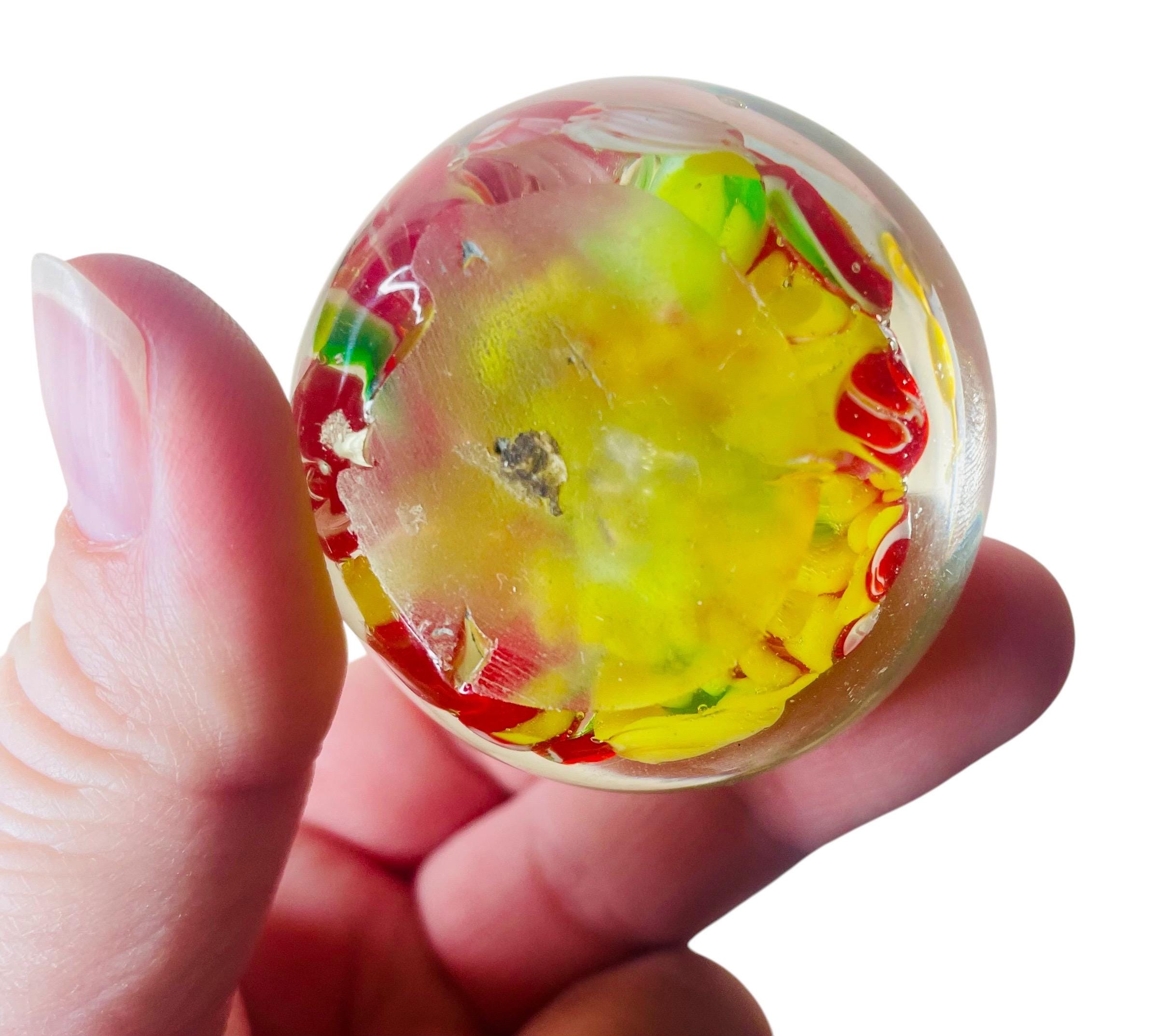 Vintage Hand Blown Mini Round Glass Paperweight Scramble Millefiori ...