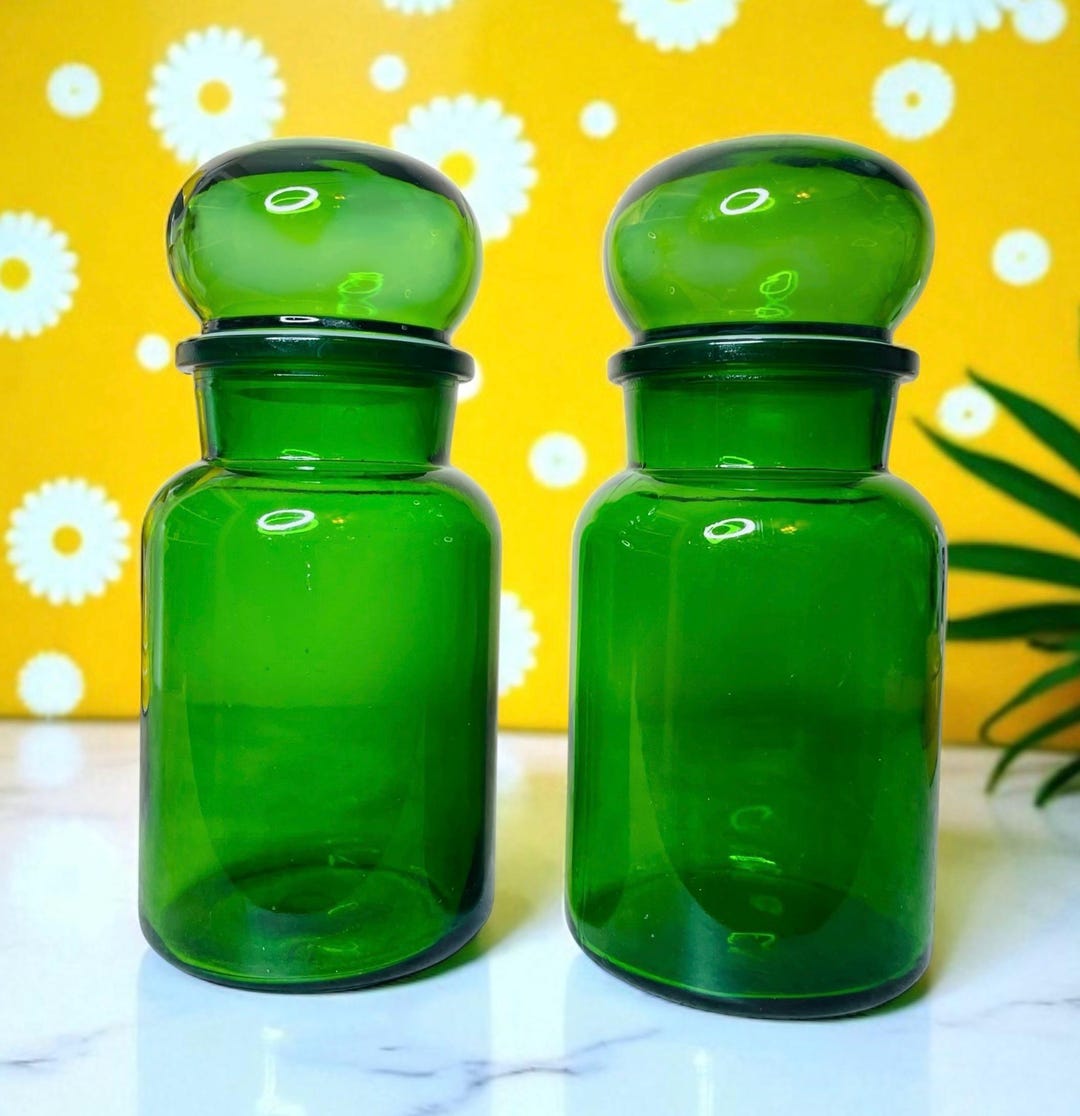 Vintage ONE LEFT Single Large 9”T Green Glass Apothecary Jar With ...