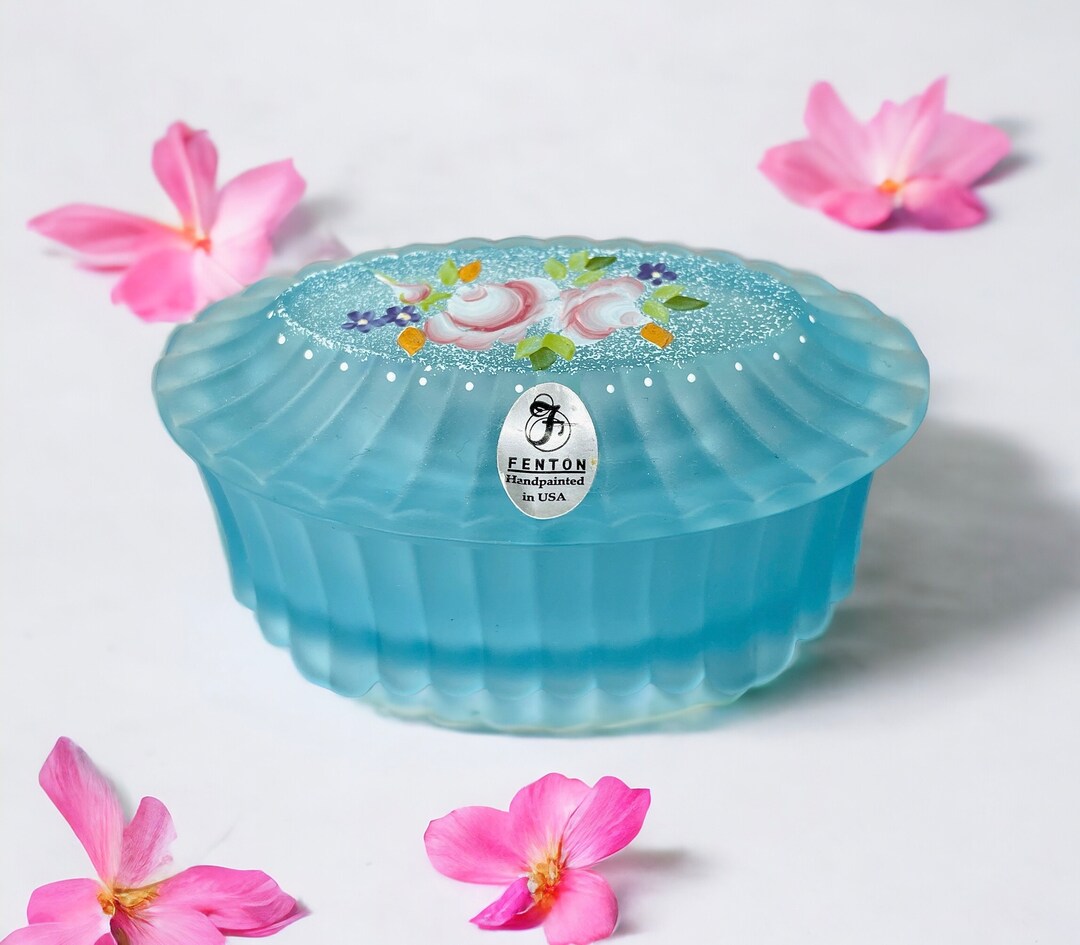 Lovely Vintage Fenton Light Aqua/blue Satin Glass Small Oval Shaped ...